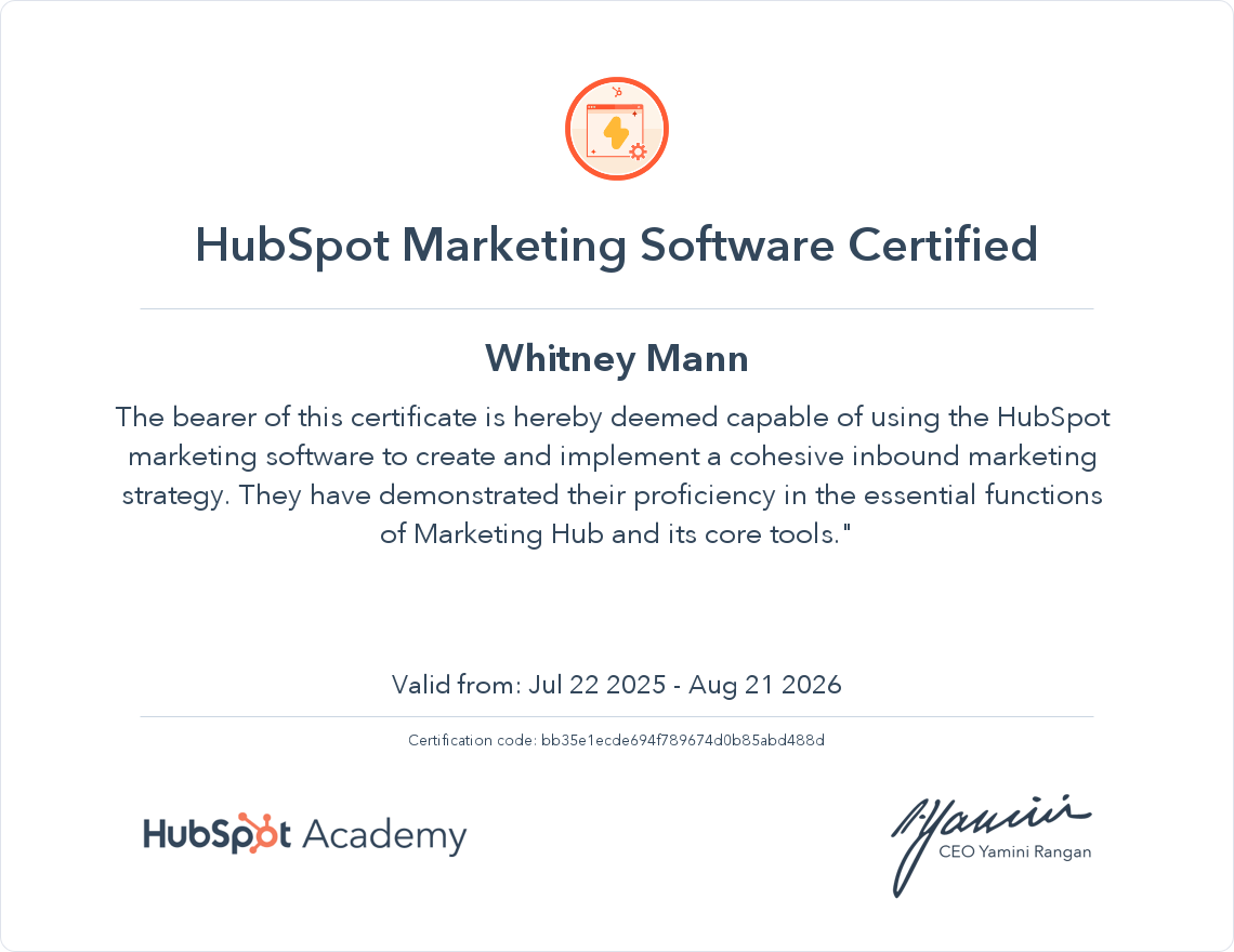 HubSpot Academy HubSpot Marketing Software Certification