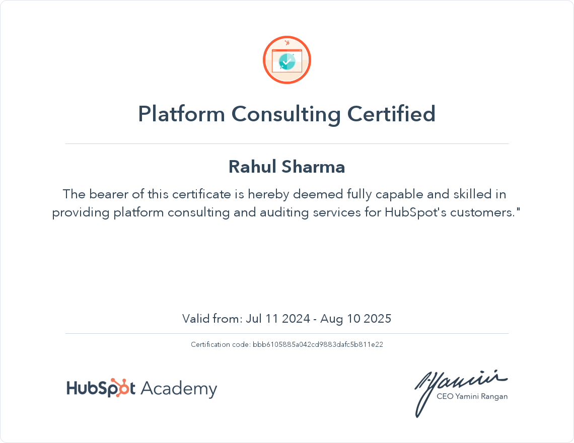 HubSpot Academy Platform Consulting Certification