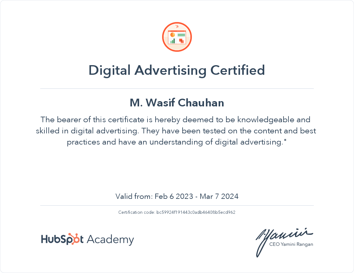 HubSpot Academy Digital Advertising Certification