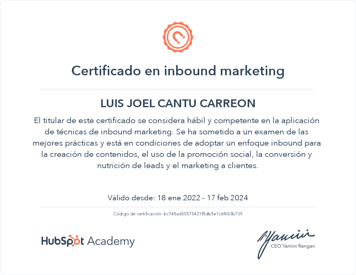HubSpot Academy Inbound Marketing (2018 Version) Certification