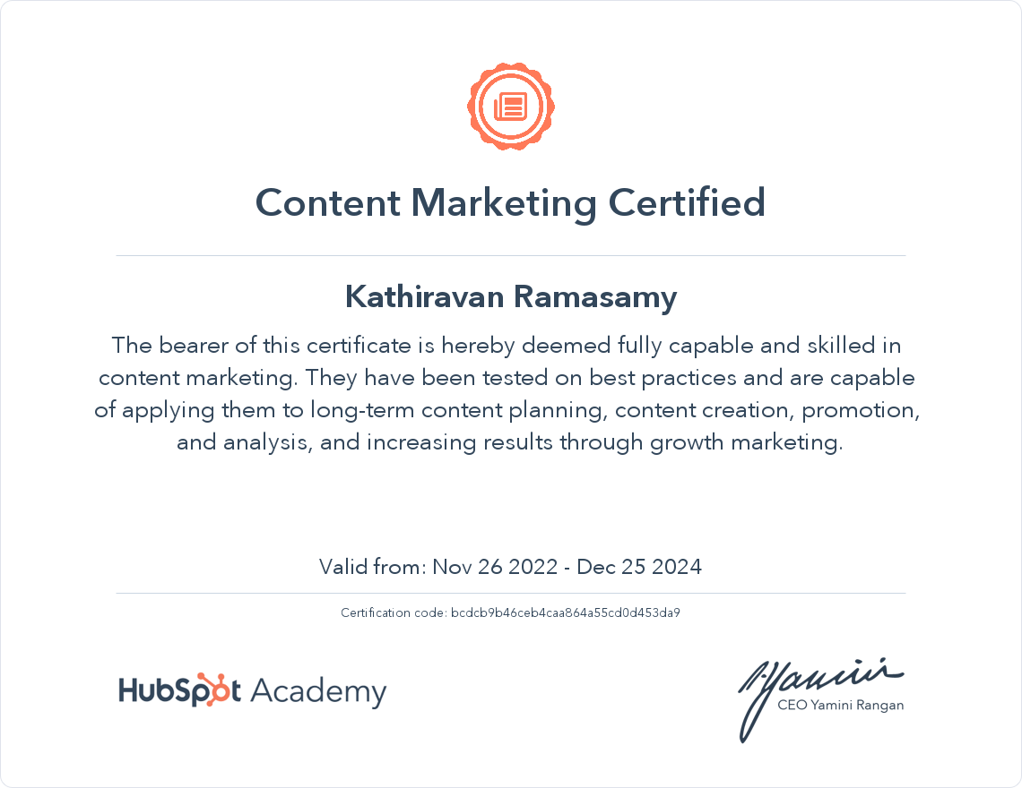 HubSpot Academy Content Marketing Certification