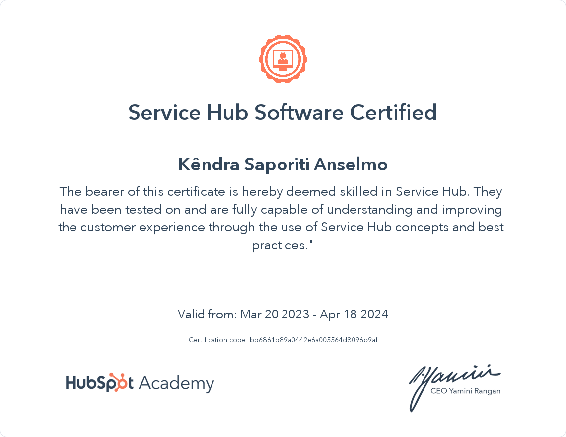 Certificação da HubSpot Academy Service Hub Software