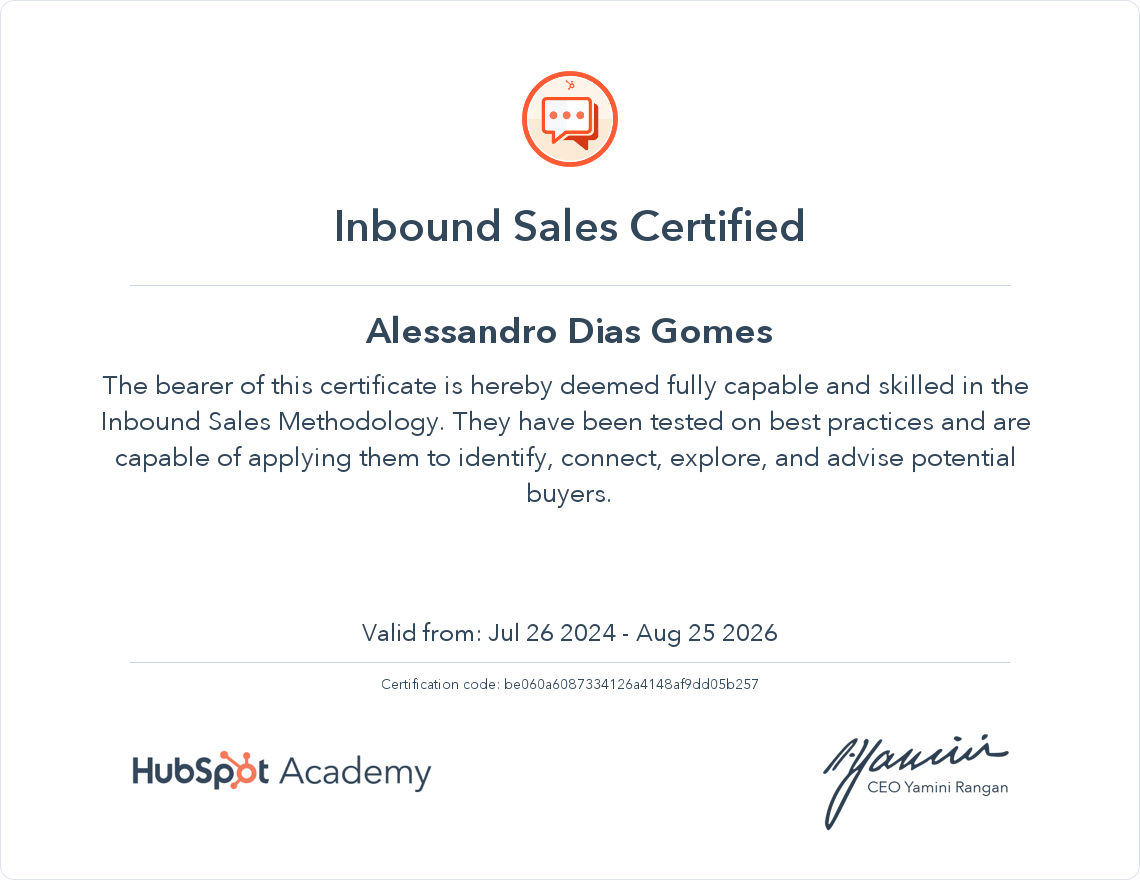 HubSpot Academy Inbound Sales Certification