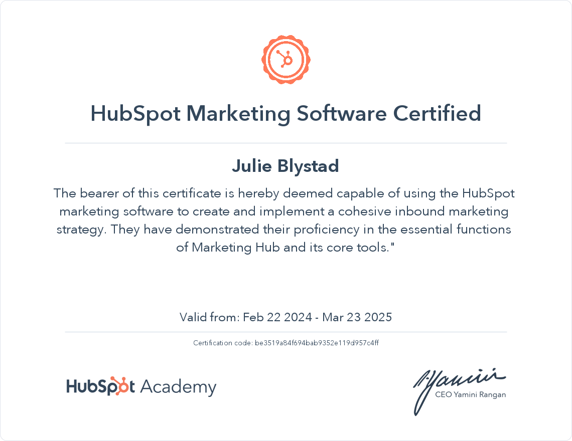 HubSpot Academy HubSpot Marketing Software Certification