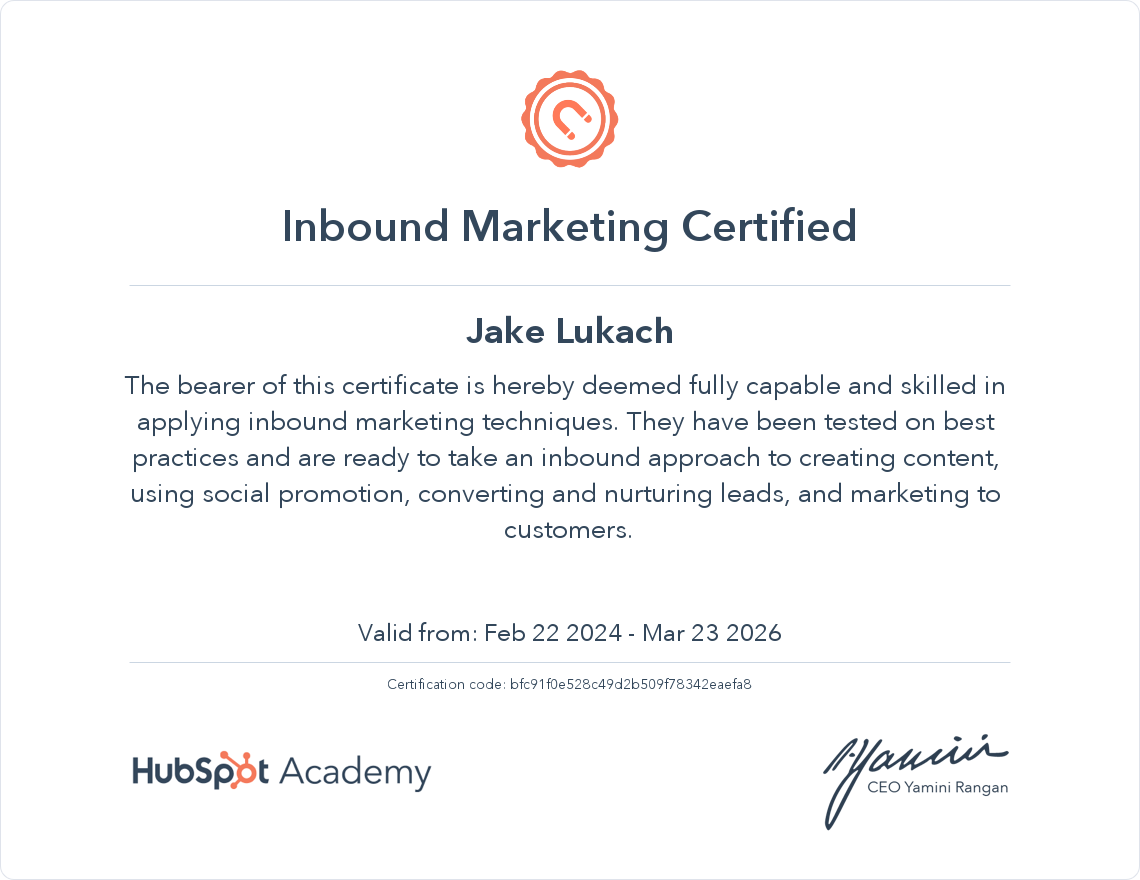 HubSpot Academy Inbound Marketing Certification