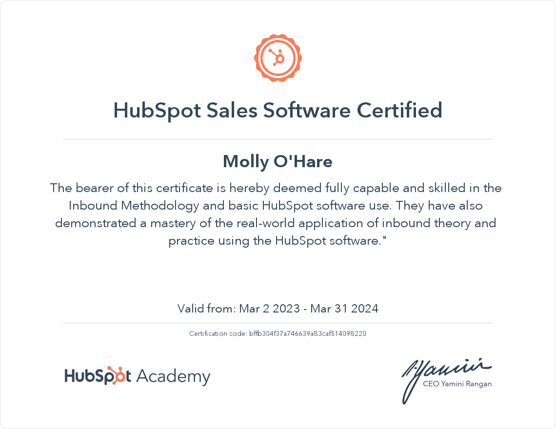 HubSpot Academy HubSpot Sales Software Certification