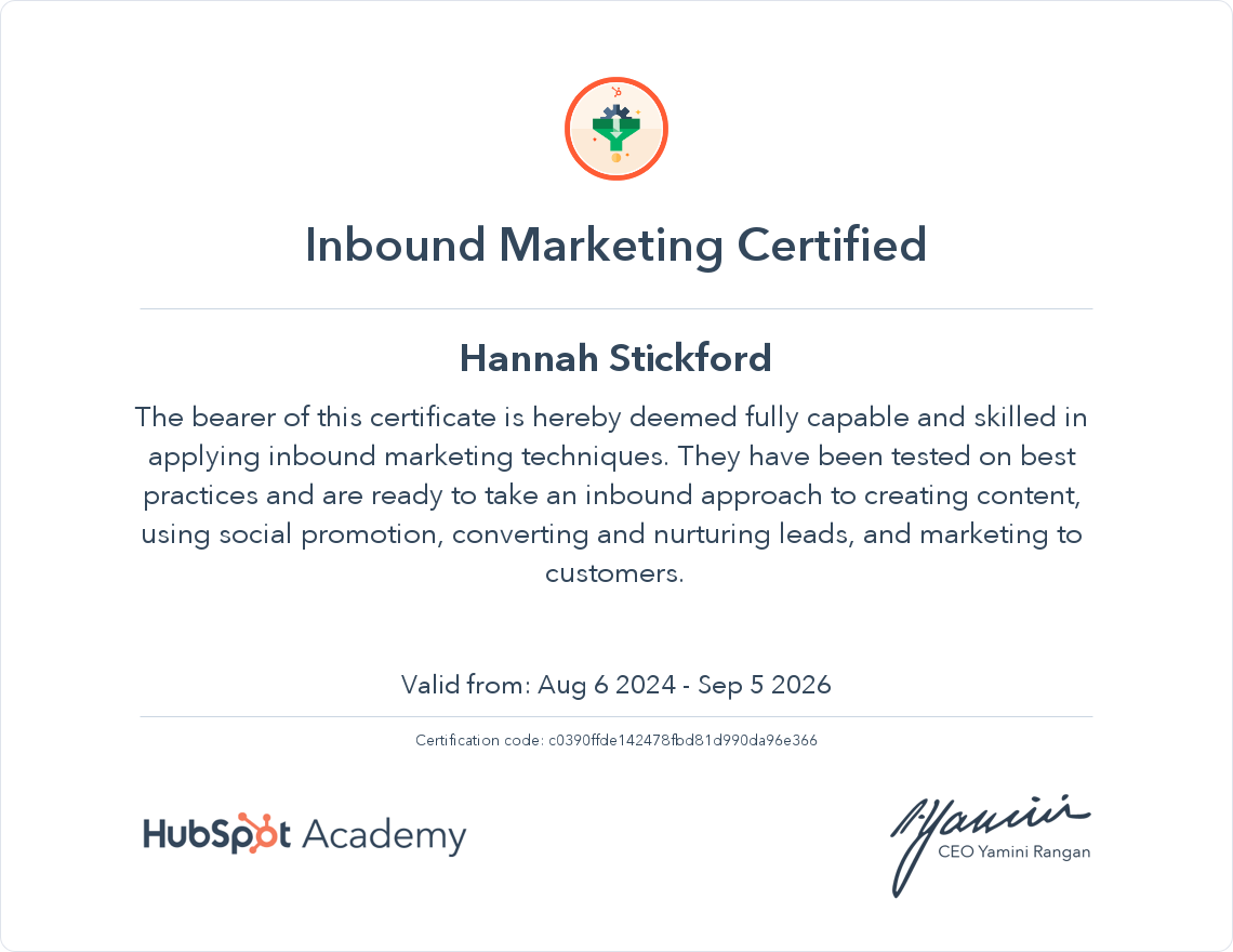 HubSpot Academy Inbound Marketing Certification