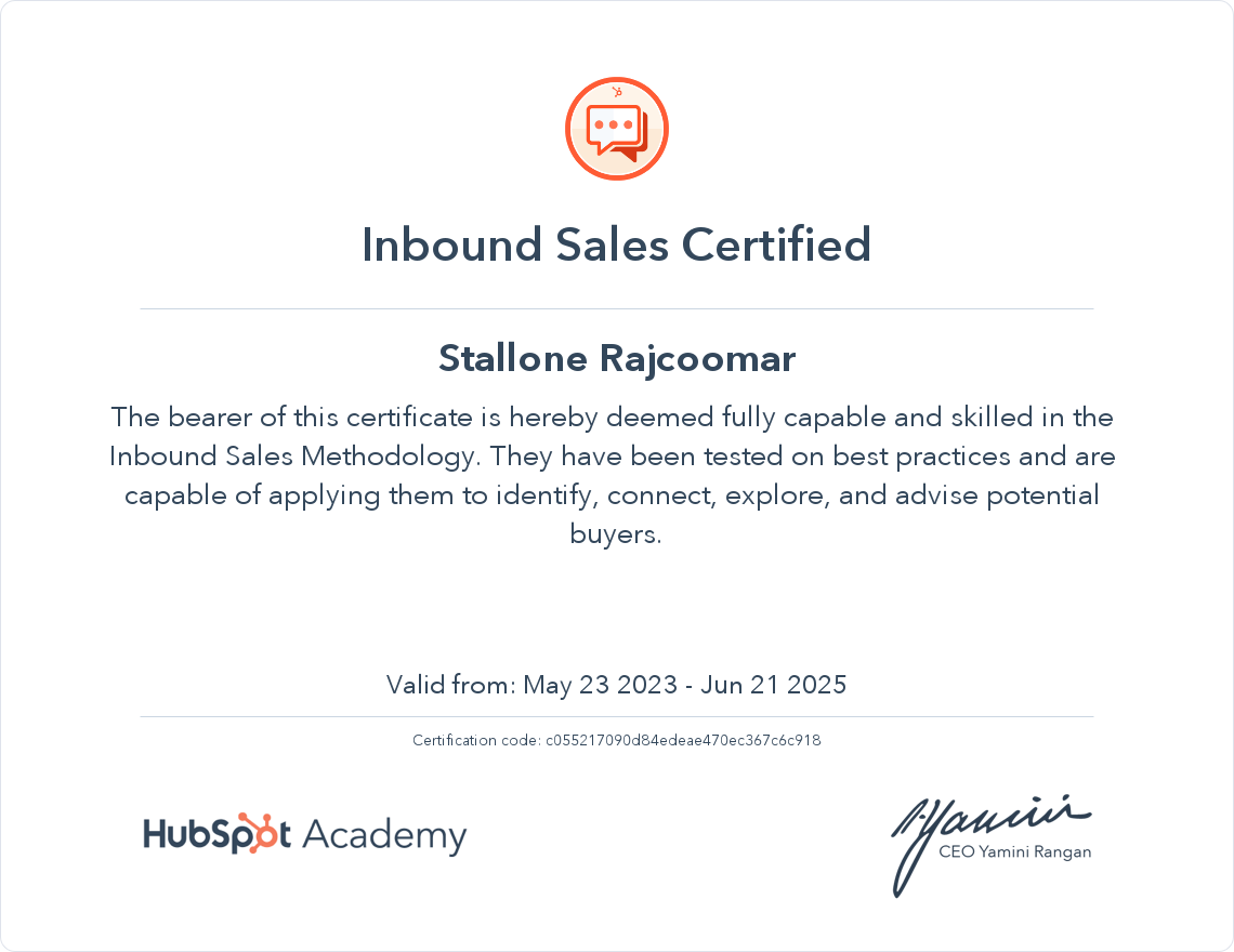 Hubspot Academy Inbound Sales Certification