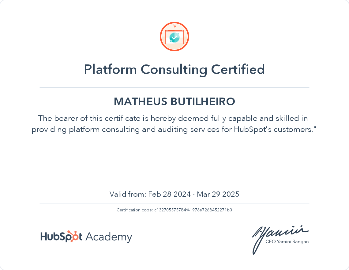 HubSpot Academy Platform Consulting Certification