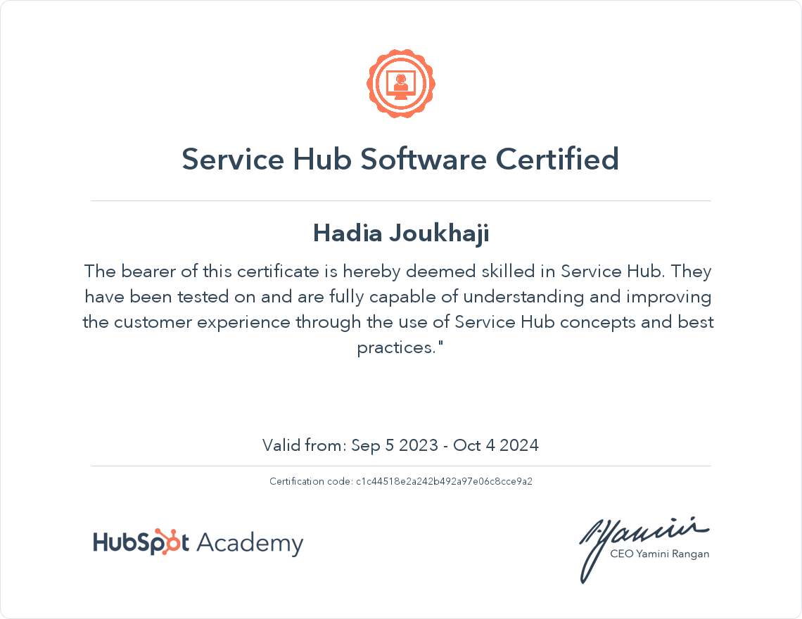 HubSpot Academy Software de Service Hub Certification