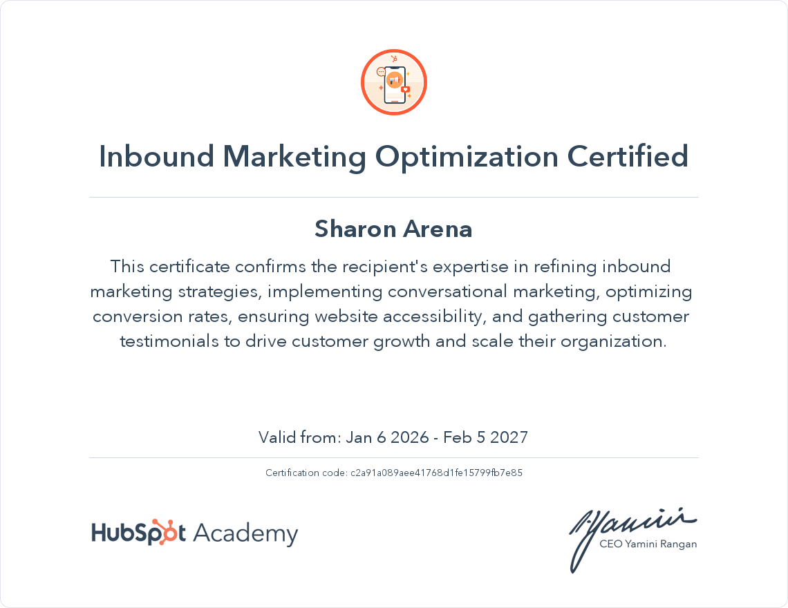 HubSpot Academy Inbound Marketing Optimization Certification