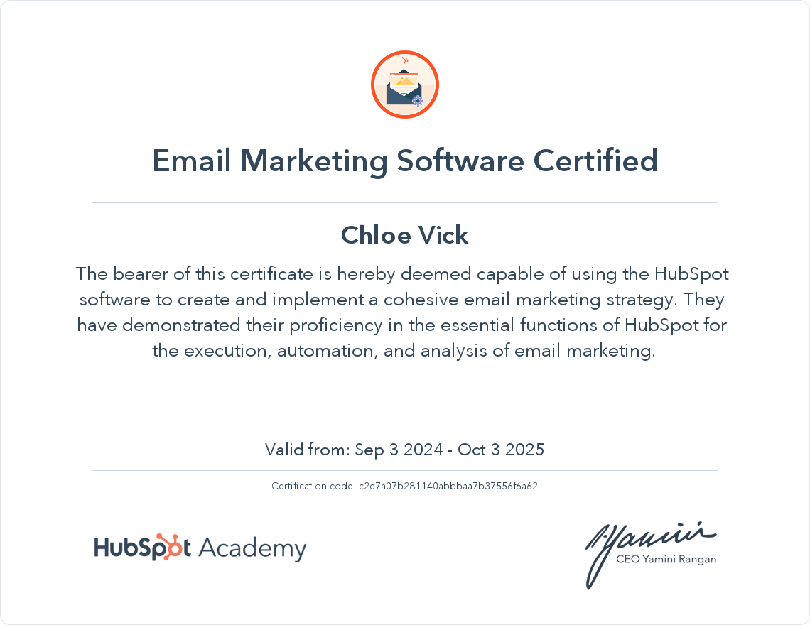 HubSpot Academy Email Marketing Software Certification