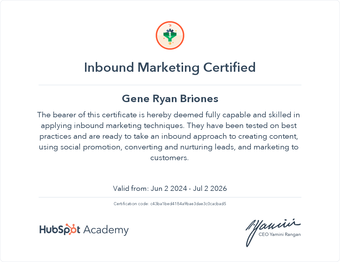 HubSpot Academy Inbound Marketing Certification