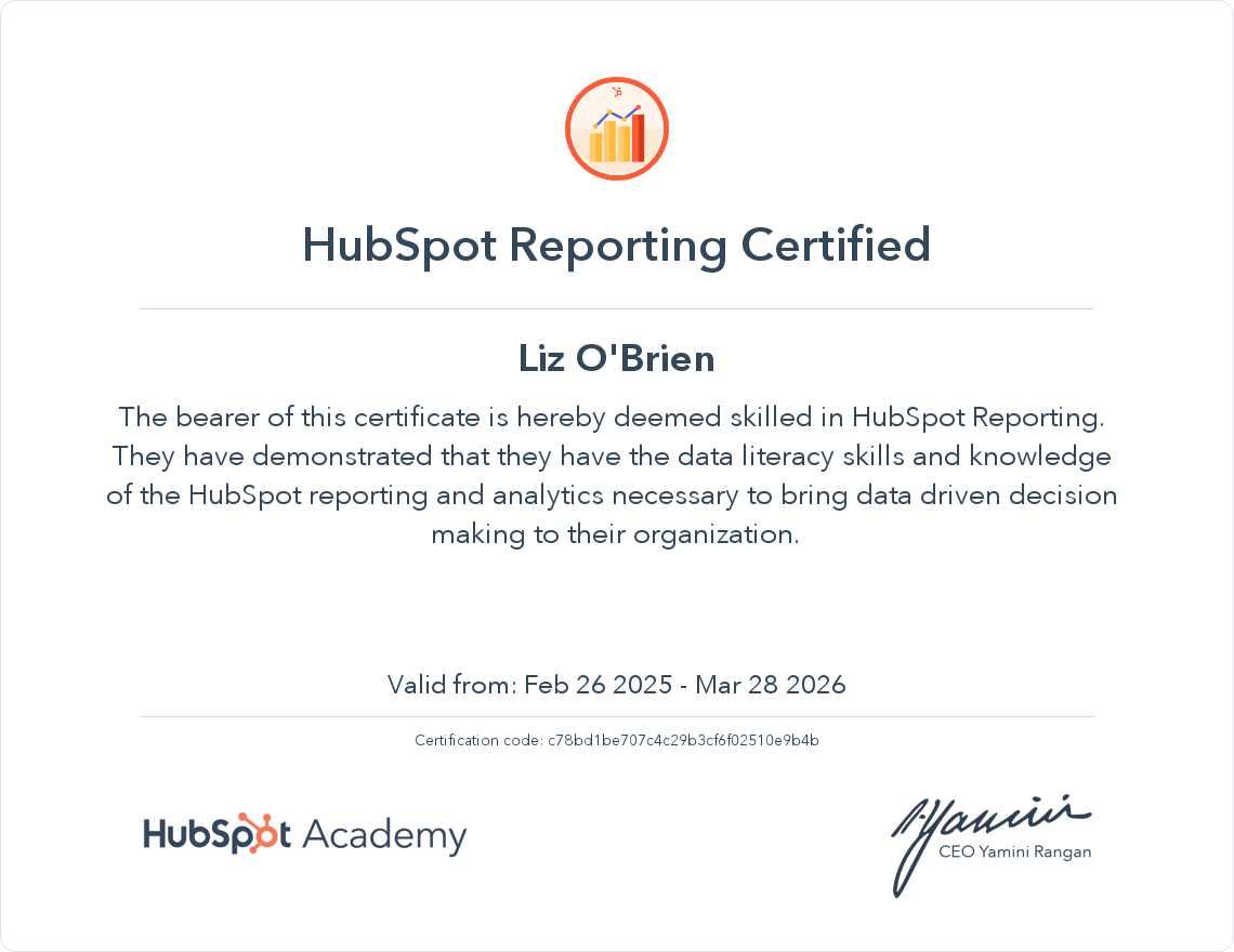 HubSpot Academy HubSpot Reporting Certification