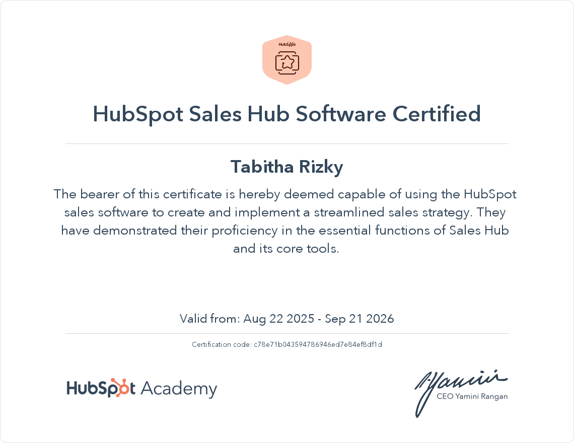 HubSpot Academy HubSpot Sales Hub Software Certification