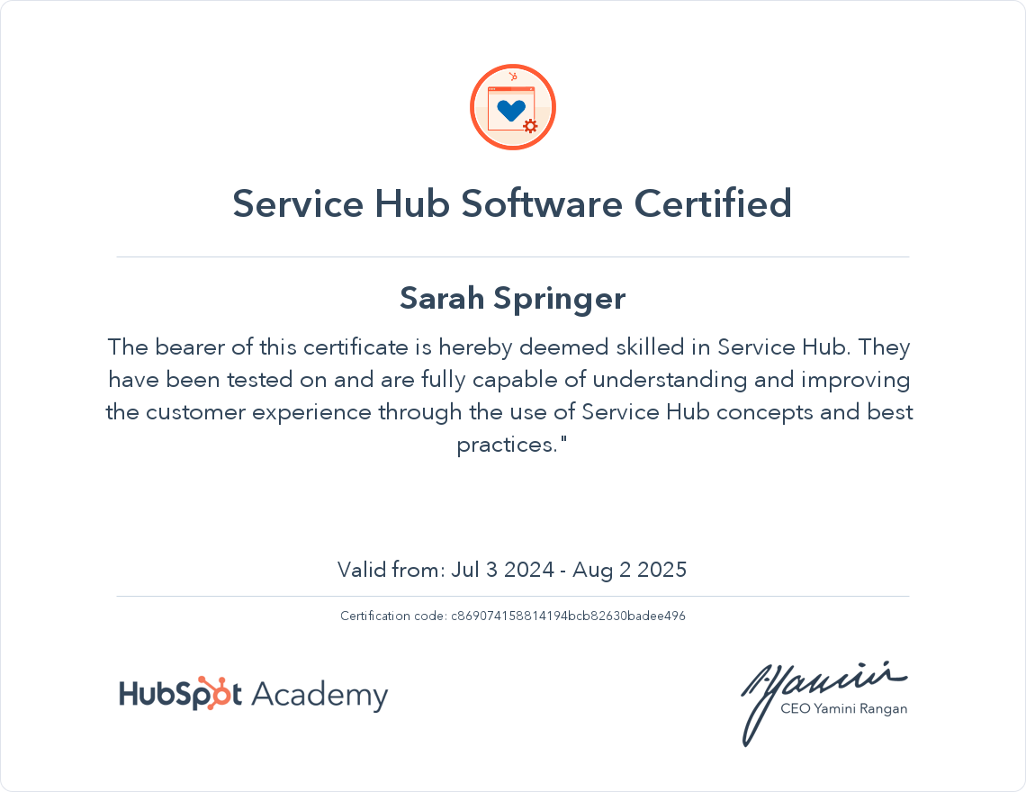 HubSpot Academy Service Hub Software Certification