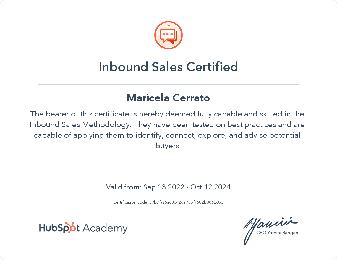HubSpot Academy Inbound Sales Certification