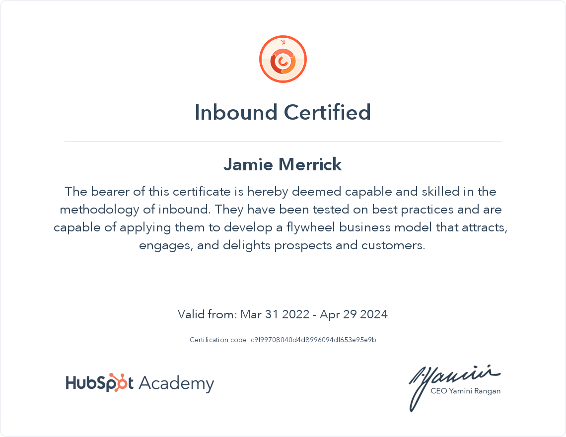 HubSpot Academy Inbound Certification