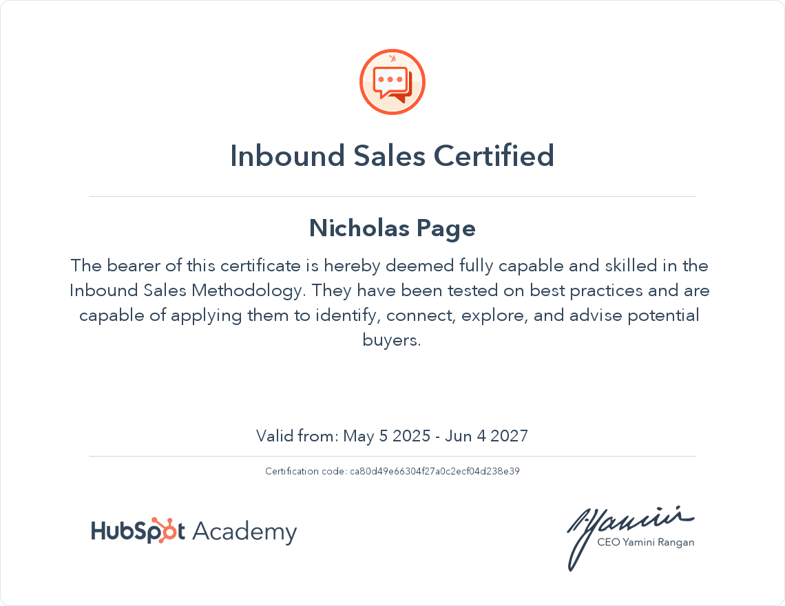HubSpot Academy Inbound Sales Certification