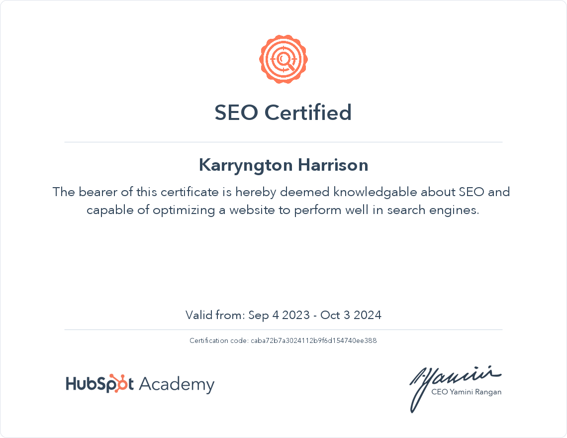 HubSpot Academy SEO Certification