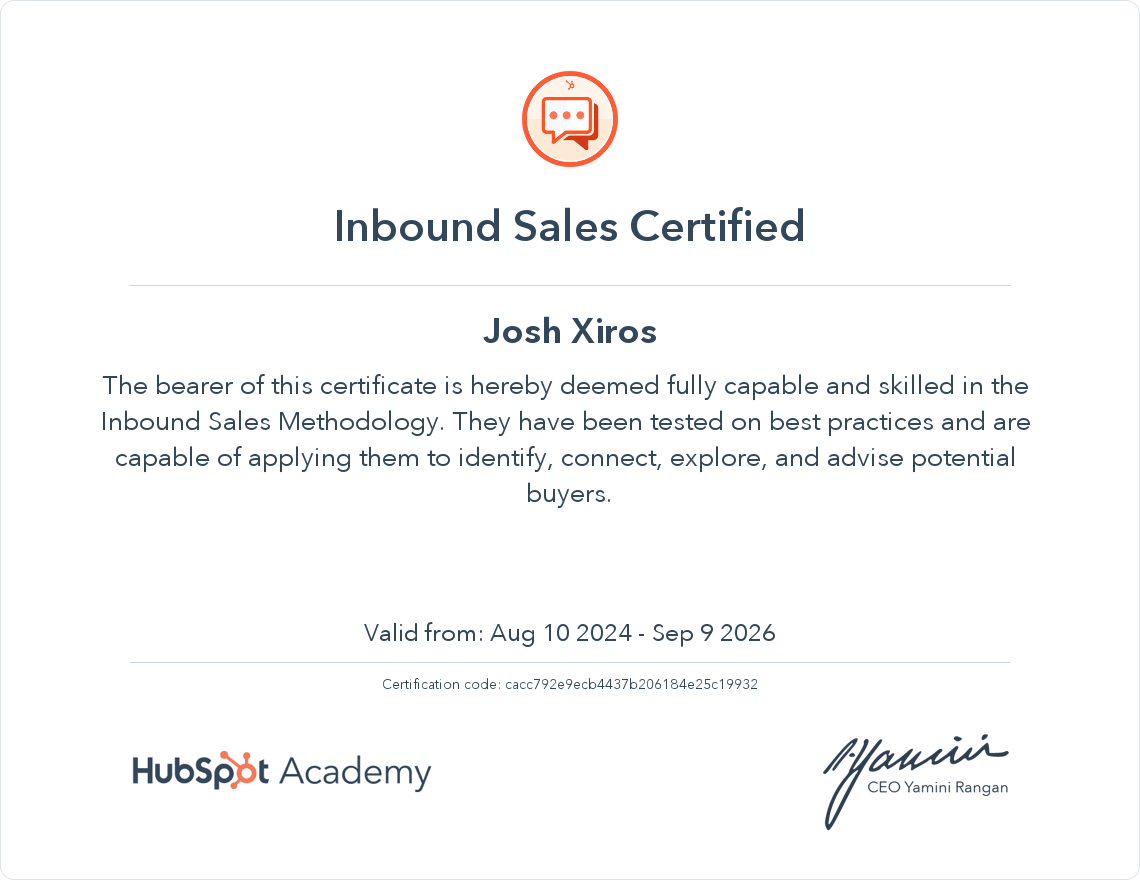 HubSpot Academy Inbound Sales Certification