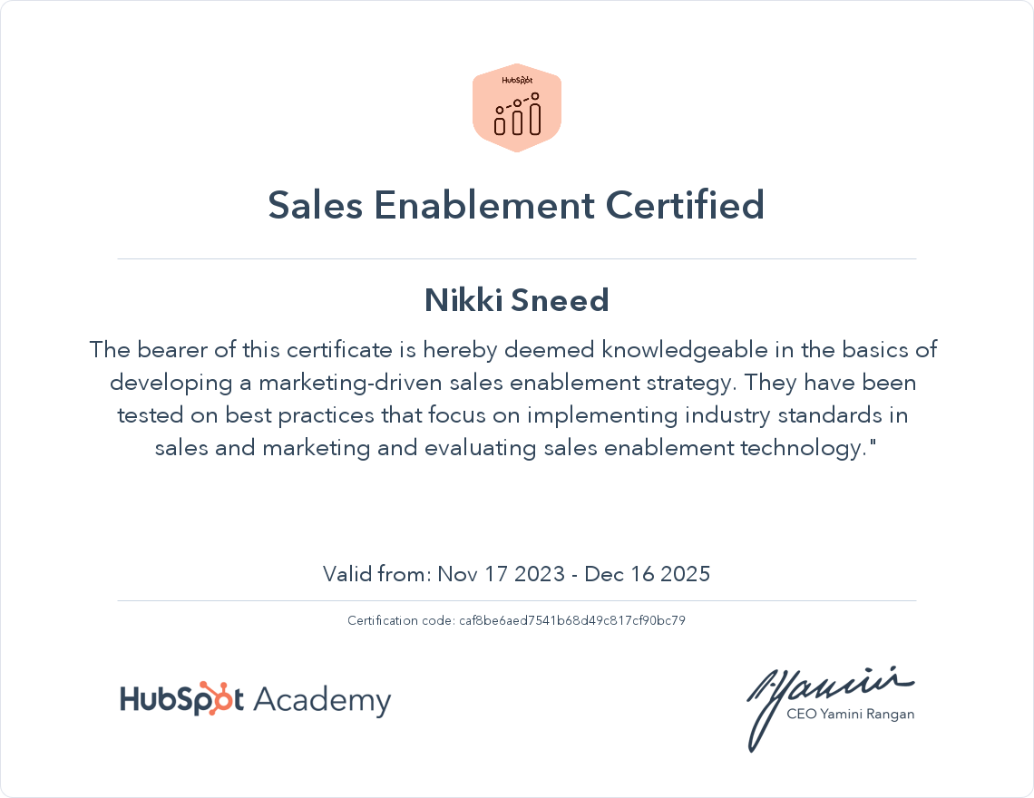 HubSpot Academy Sales Enablement Certification