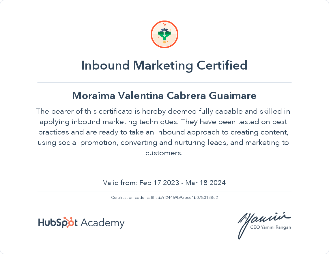 HubSpot Academy Inbound Marketing Certification