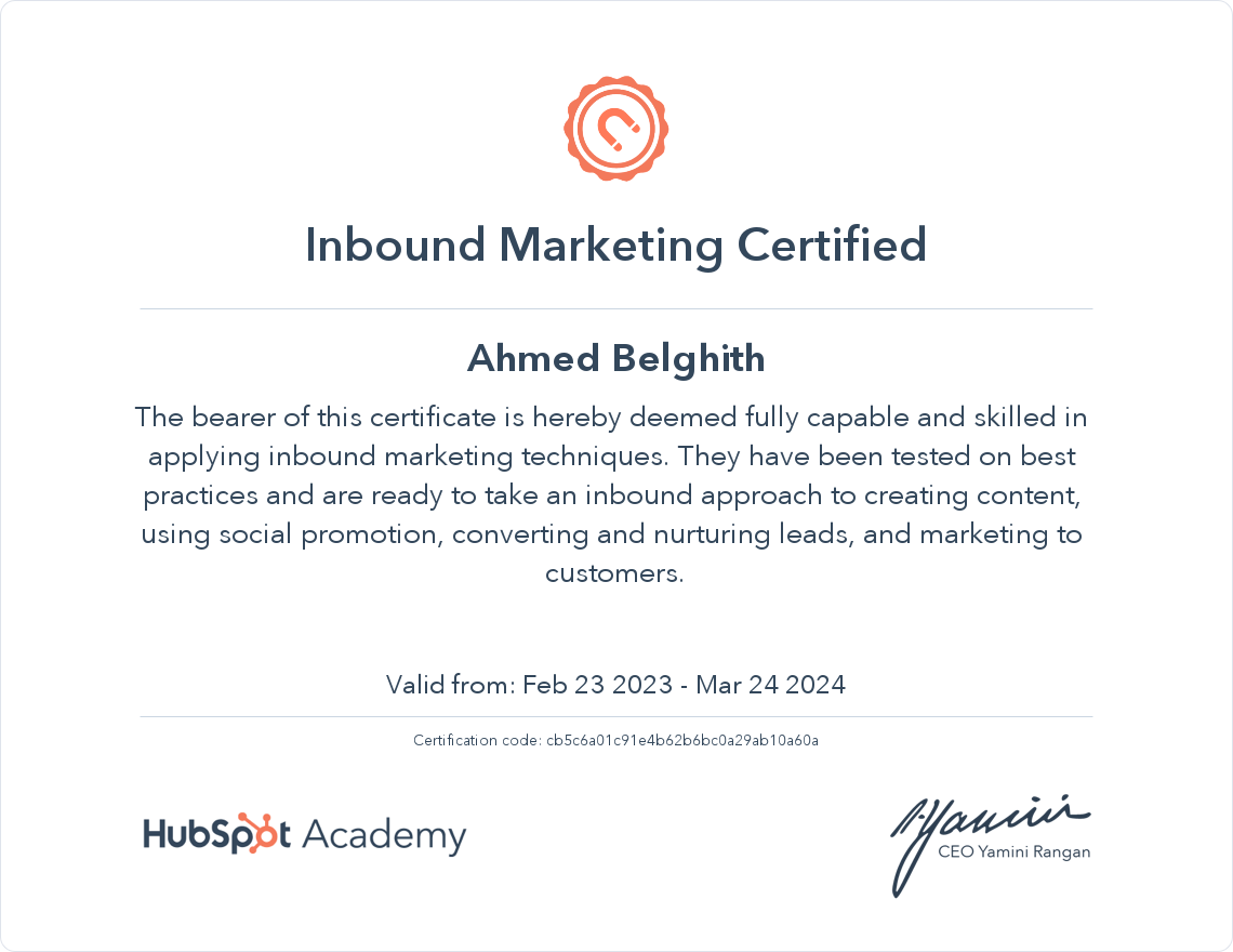 HubSpot Academy Inbound Marketing Certification