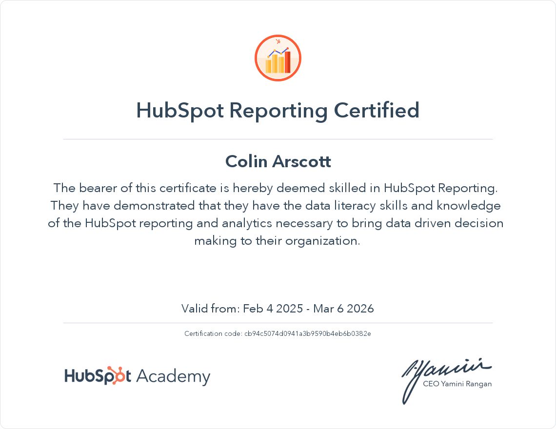 HubSpot Academy HubSpot Reporting Certification