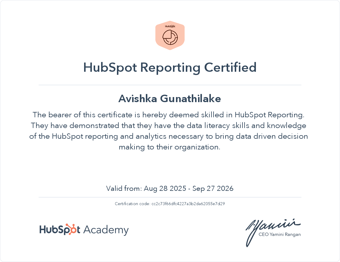HubSpot Academy HubSpot Reporting Certification
