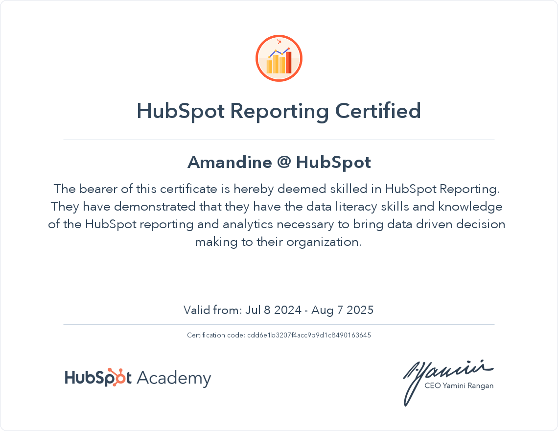 HubSpot Academy HubSpot Reporting Certification