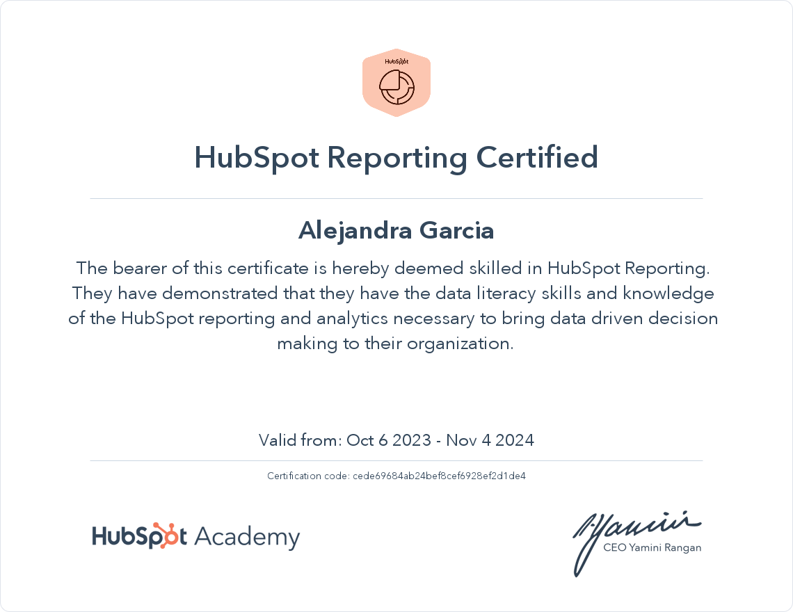 HubSpot Academy HubSpot Reporting Certification