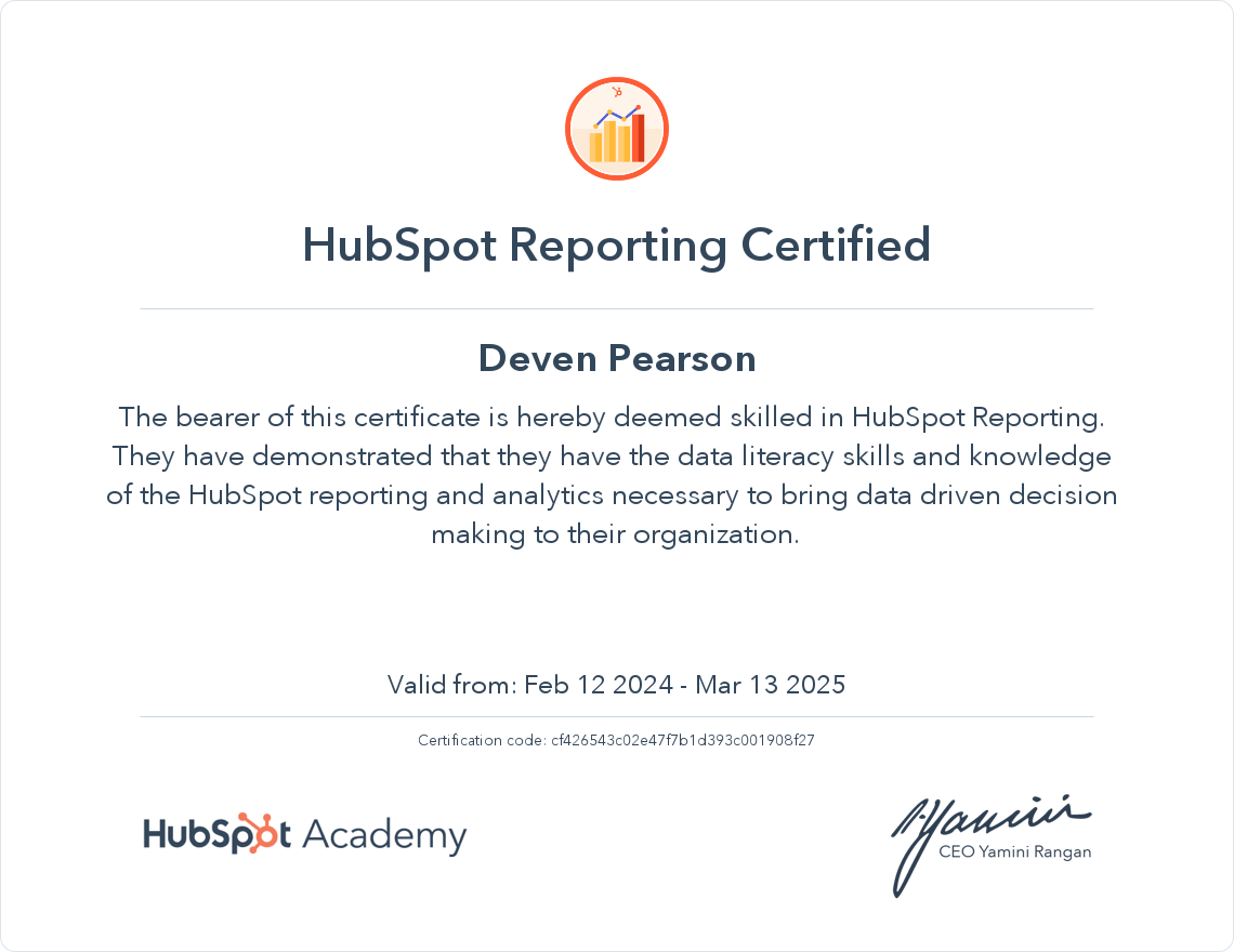 HubSpot Academy HubSpot Reporting Certification