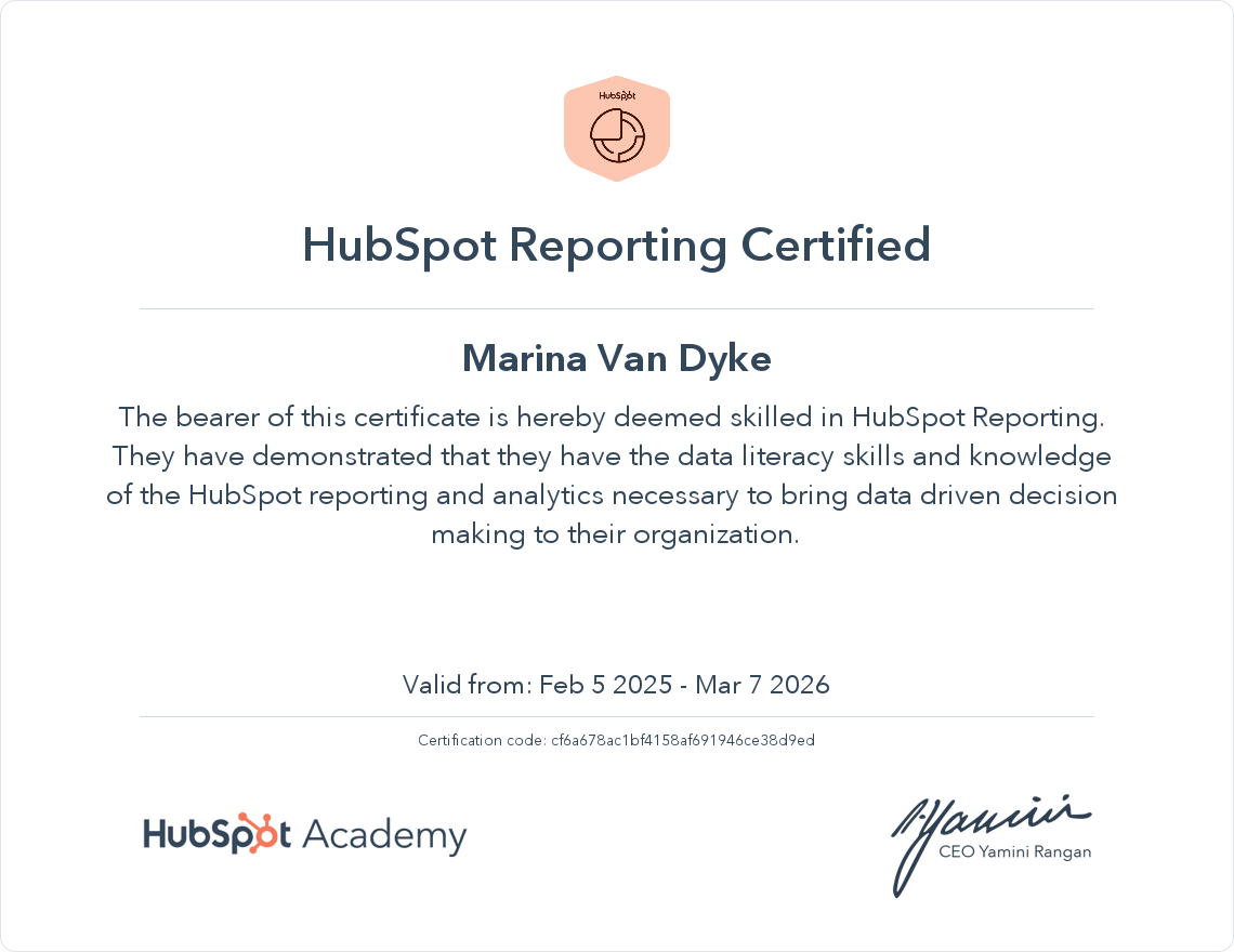 HubSpot Academy HubSpot Reporting Certification