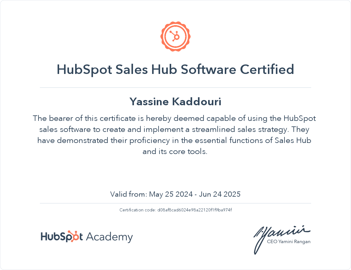 HubSpot Academy HubSpot Sales Hub Software Certification