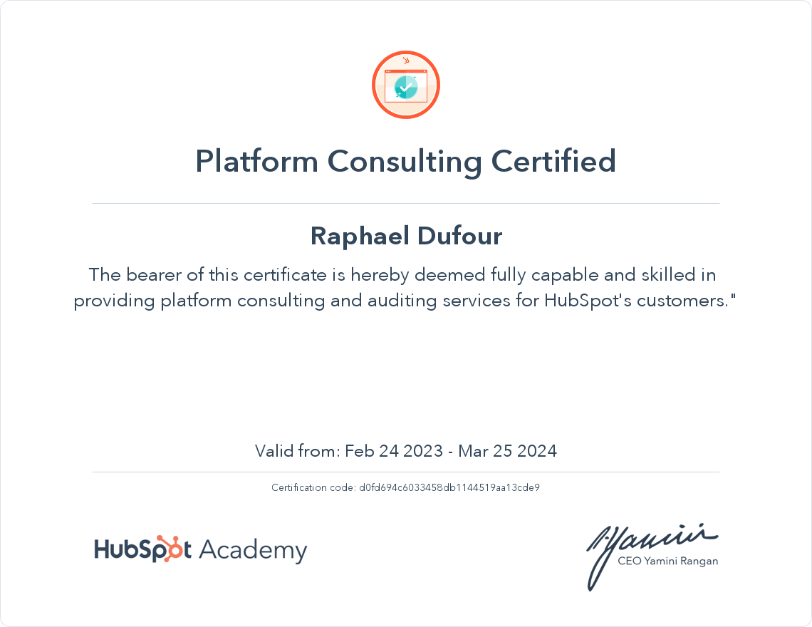 HubSpot Academy Platform Consulting Certification