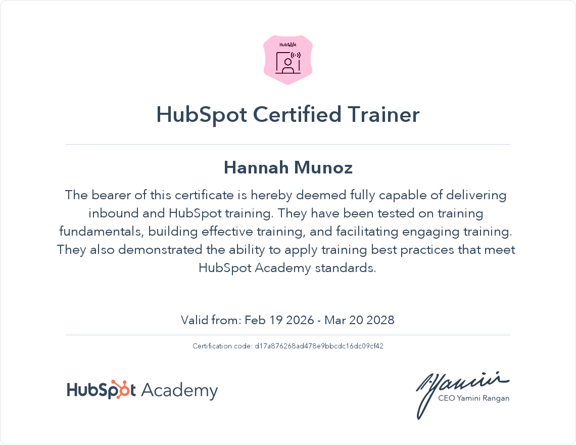HubSpot Academy HubSpot Trainer Certification Certification