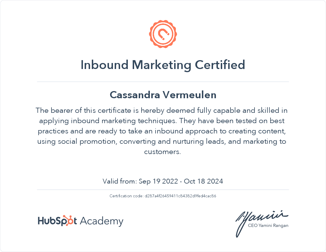 Certification Inbound marketing de HubSpot Academy