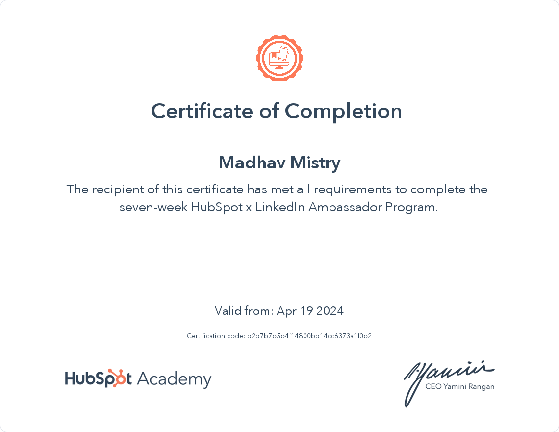 HubSpot Academy HubSpot x LinkedIn Ambassador Program Certification