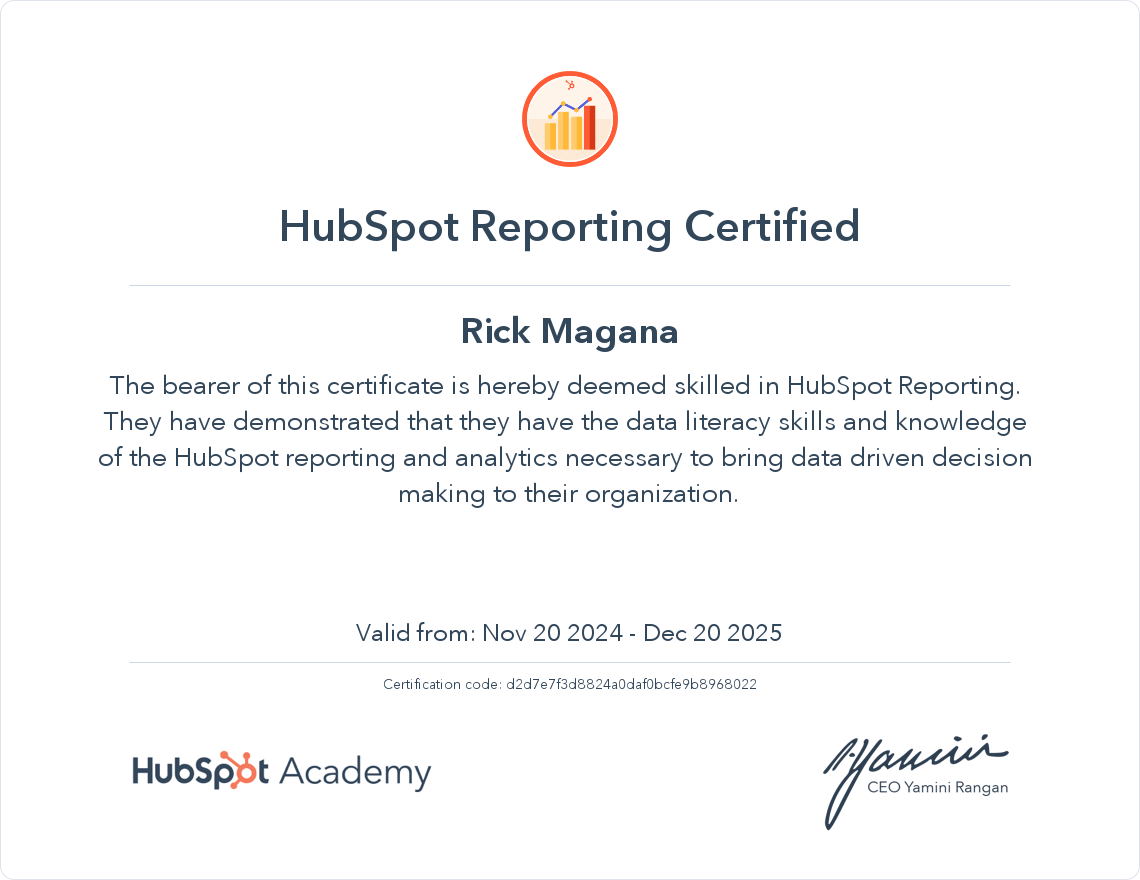 HubSpot Academy HubSpot Reporting Certification
