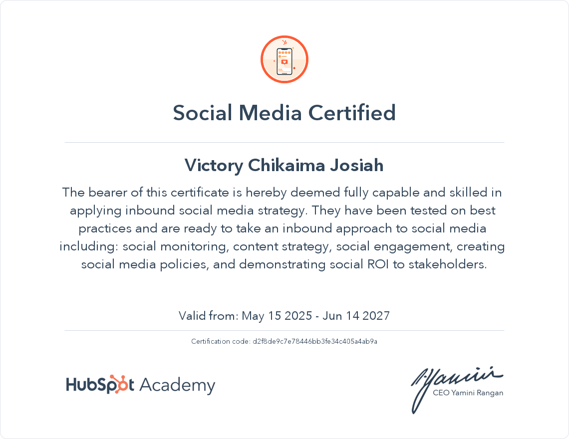 HubSpot Academy Social Media Marketing Certification