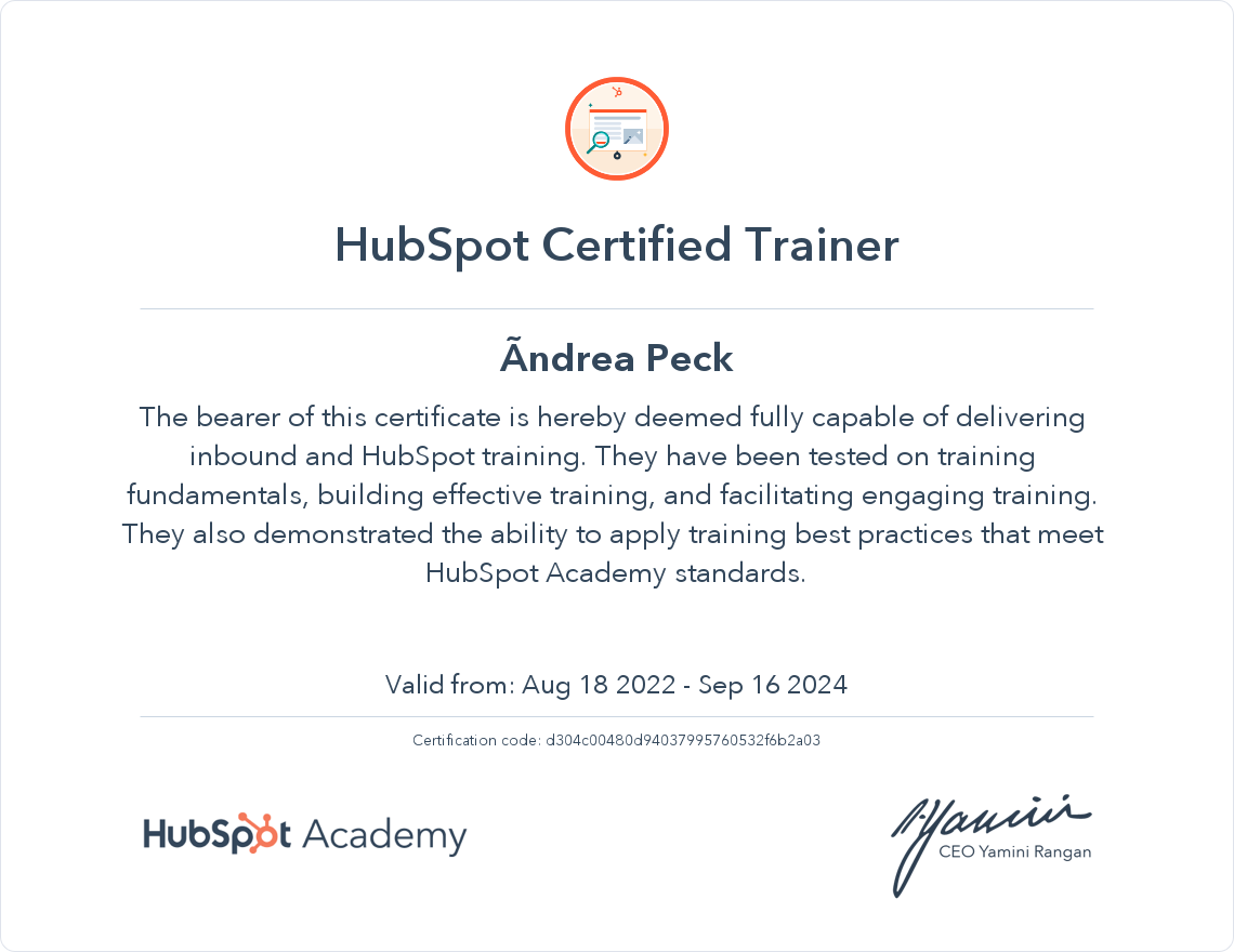 HubSpot Academy HubSpot Trainer Certification Certification