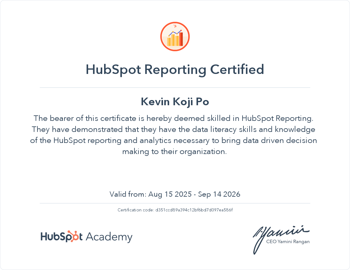 HubSpot Academy HubSpot Reporting Certification