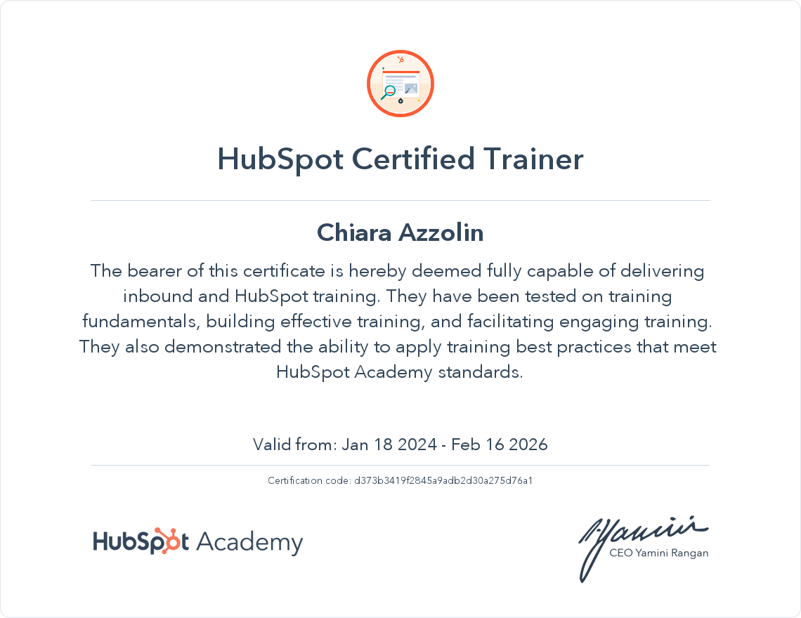 HubSpot Academy HubSpot Trainer Certification Certification