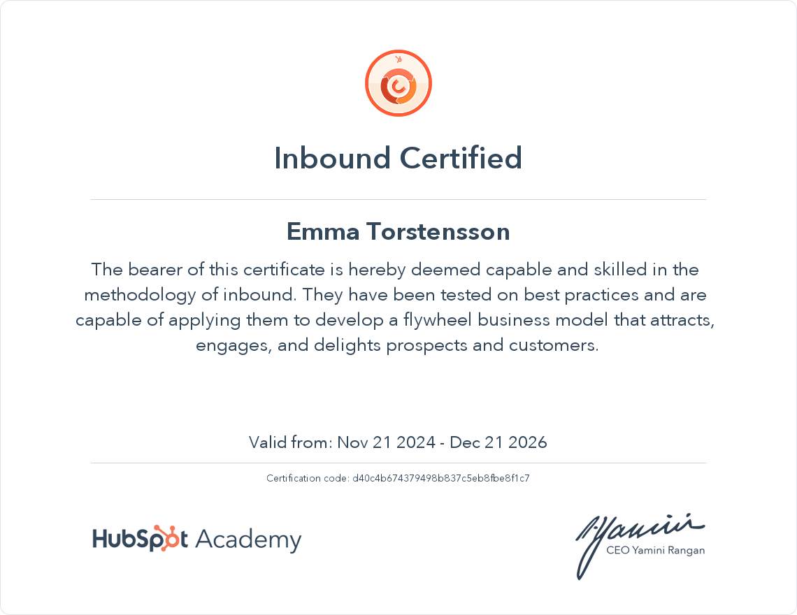 HubSpot Academy Inbound Certification
