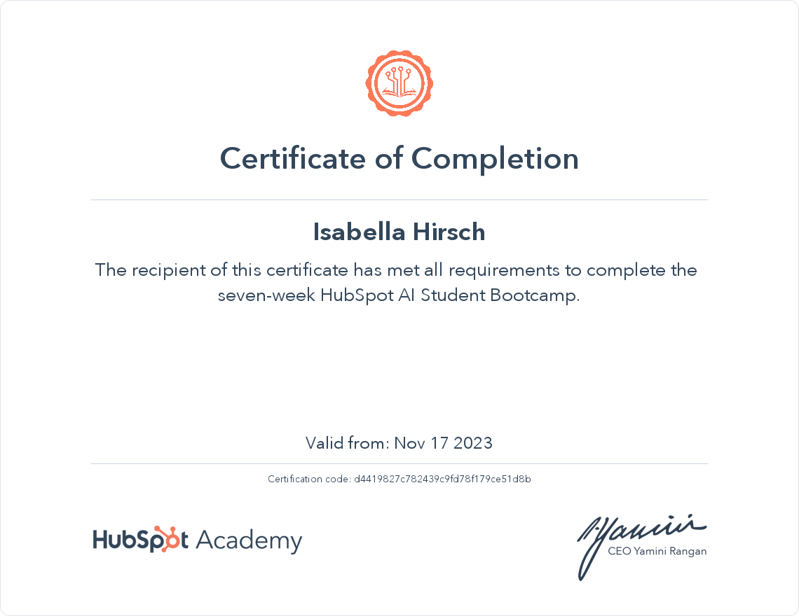 HubSpot Academy HubSpot Marketing AI Micro-Internship Program Certification
