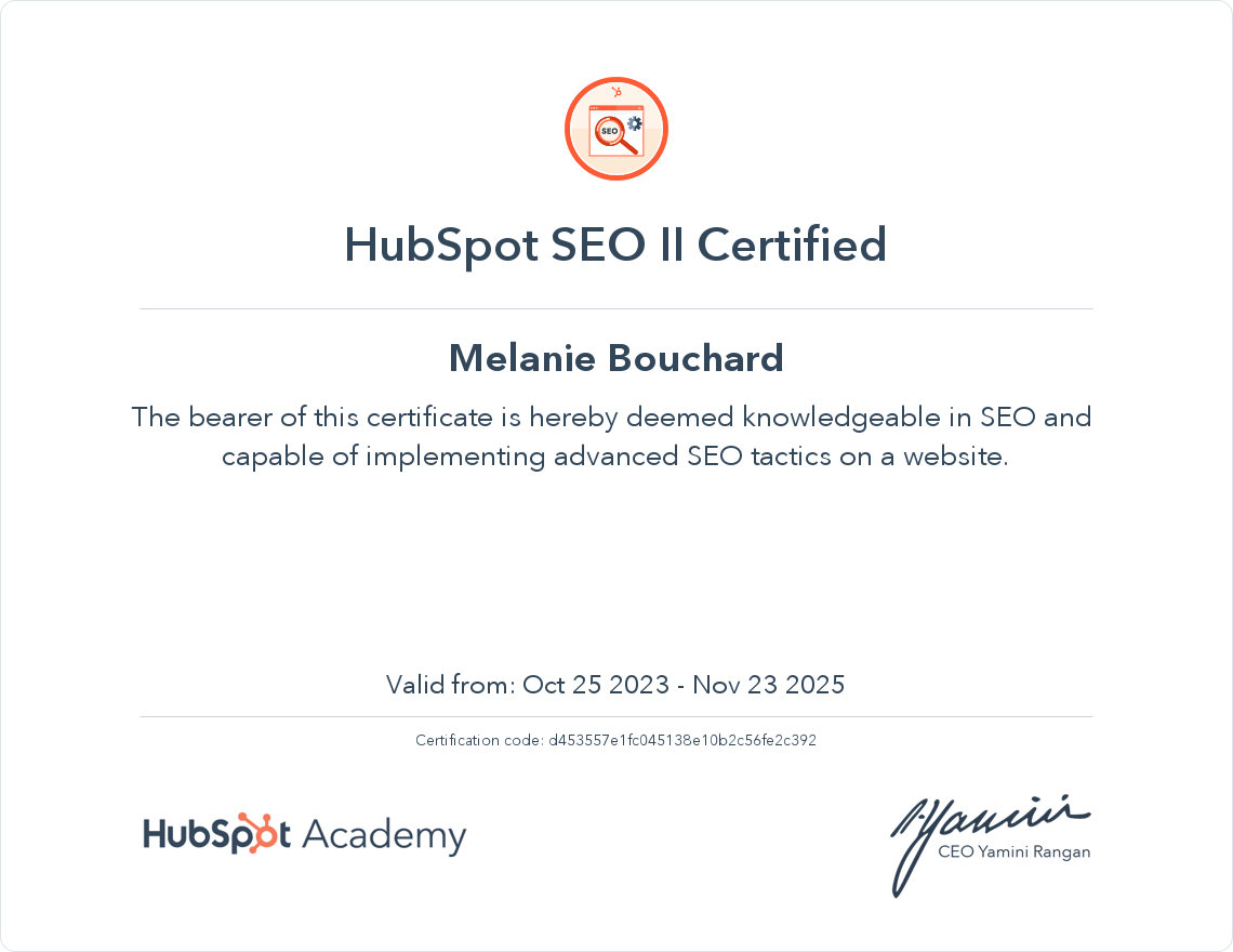 HubSpot Academy SEO II Certification