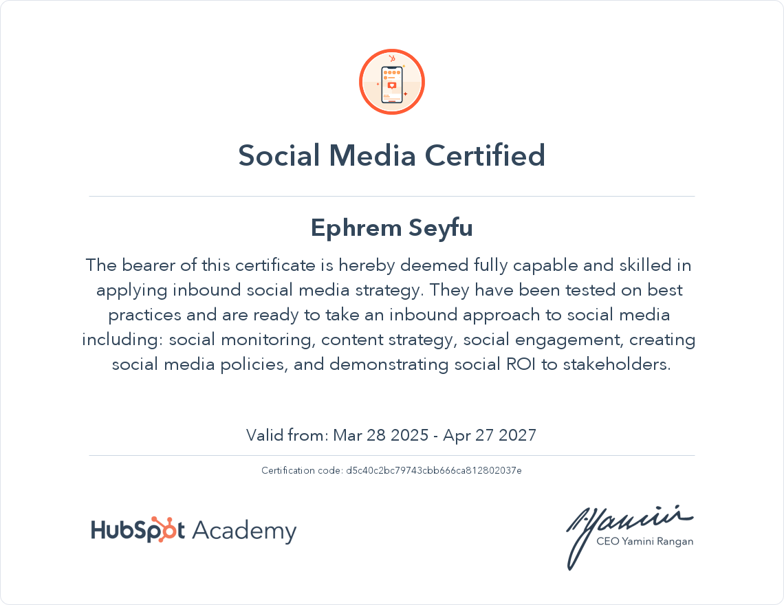 HubSpot Academy Social Media Marketing Certification