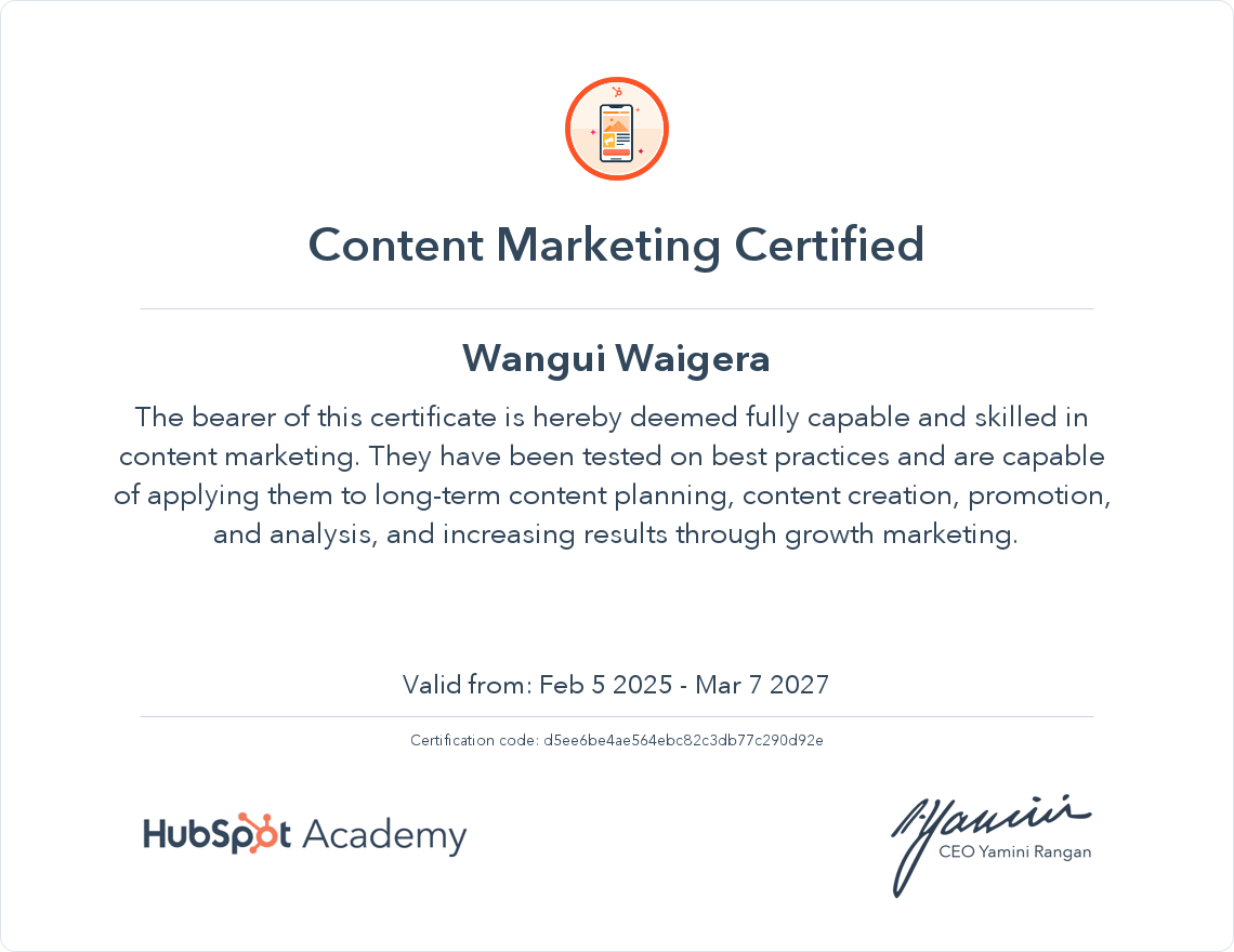 HubSpot Academy Content Marketing Certification