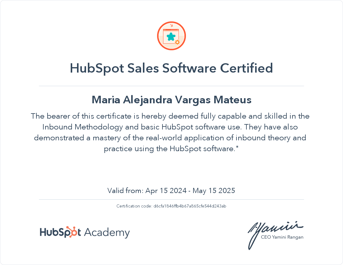 HubSpot Academy HubSpot Sales Software Certification